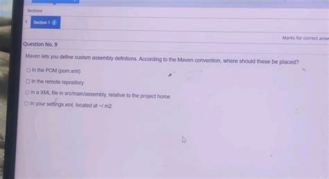 Question No 9 Maven Lets You Define Custom Assembly Definitions According To The Maven
