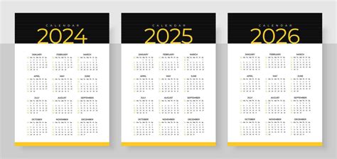 2024 2025 Y 2026 Calendario Colocar Semana Comienzo Domingo Sencillo Vertical Calendario
