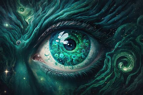 Green Eye Male Demon In A Mystery Art Style Stock Illustration