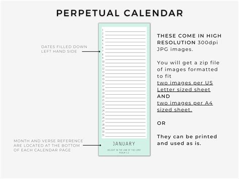 Psalm KJV Bible Verse Printable Faith Monthly Calendar Scripture Perpetual Calendar Undated
