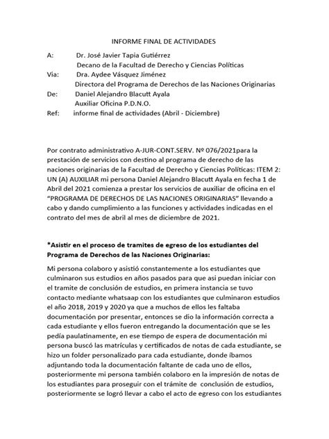 Informe Final De Actividades Pdf