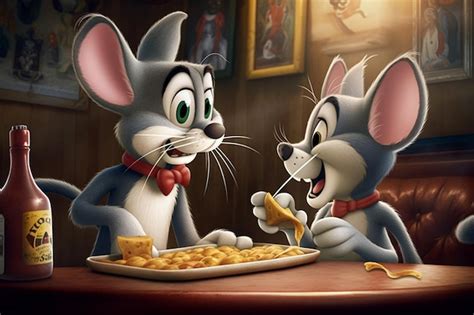 Premium Ai Image Two Funny Mice Are Eating Cornflakes And Wine In A