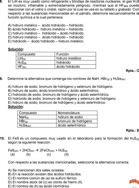 Nomenclatura InorgÁnica Ejercicios Resueltos Pdf