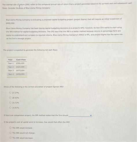 Solved The Internal Rate Of Return Irr Refers To The Chegg