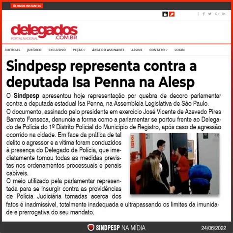 Representação do Sindpesp à Alesp em desfavor da deputada Isa Penna é
