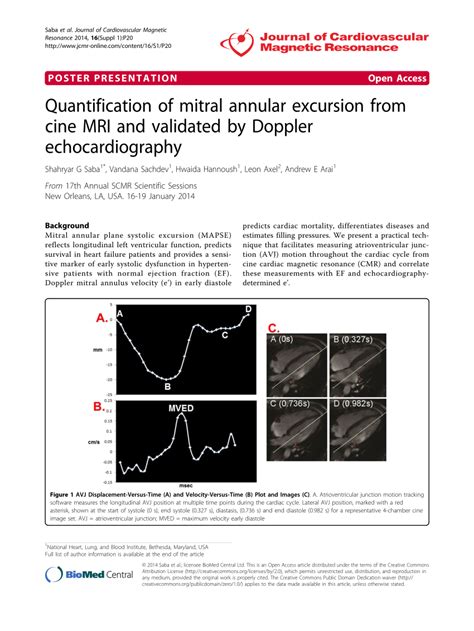 Pdf Quantification Of Mitral Annular Excursion From Cine Mri And Validated By Doppler