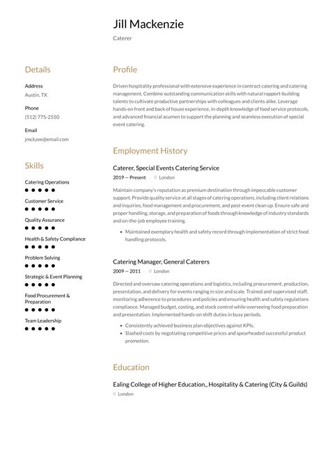 Caterer Resume Example And Writing Guide