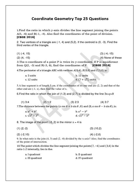 Chapter 7 Coordinate Geometry Top 25 Questions Pdf Cartesian Chapter 7 Coordinate Geometry Top 25 Questions Pdf Cartesian