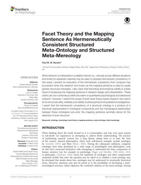 Pdf Facet Theory And The Mapping Sentence As Hermeneutically
