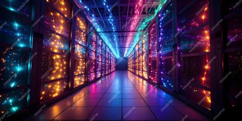 Colorful Led Lights In A Data Center Server Rack For Cloud Computing