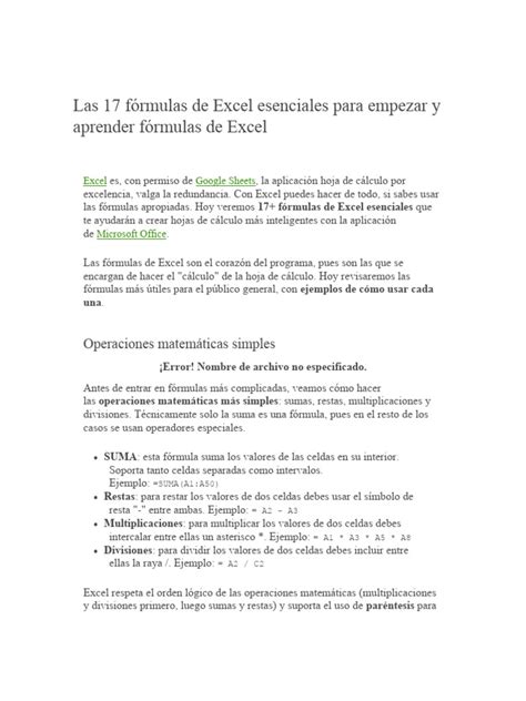 Excel 17 Operaciones Basicas Pdf Hoja De Cálculo Microsoft Excel