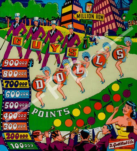 Guys Dolls 1953 Gottlieb Backglass Pinball Backglass