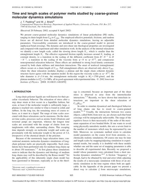 Pdf Time And Length Scales Of Polymer Melts Studied By Coarse Grained