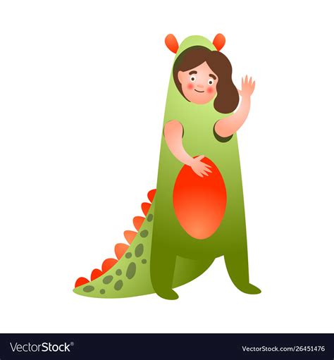 Cute Girl In Red Green Color Dinosaur Costume Vector Image