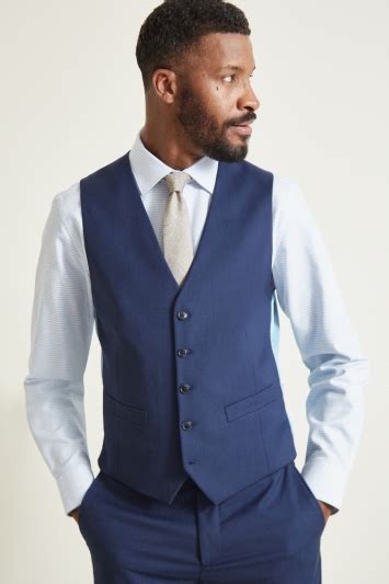Moss 1851 Tailored Fit Indigo Sharkskin Waistcoat