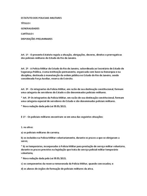 Estatuto Dos Policiais Militares Pdf Polícia Militar Férias