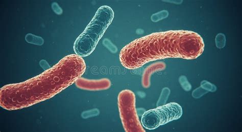 Microscopic View Of Rod Shaped Bacteria In A Fluid Environment The