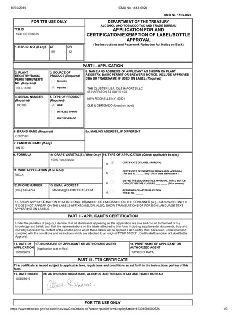 Fillable Online Part Iii Ttb Certificate Fax Email Print Pdffiller