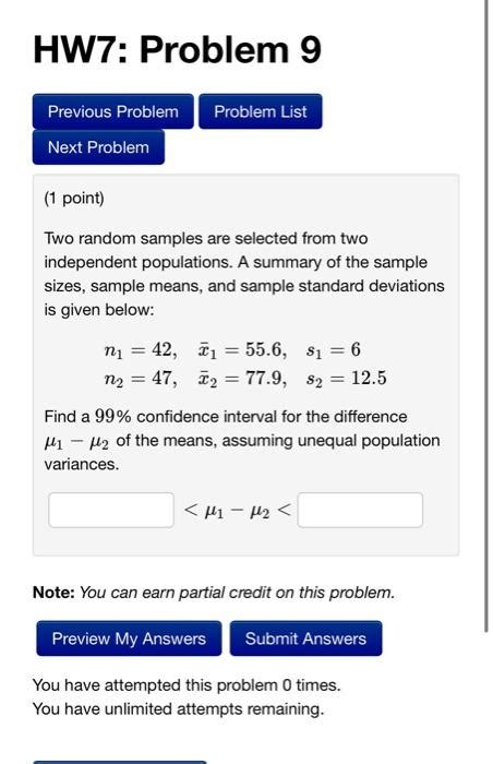 Solved 1 Point Two Random Samples Are Selected From Two