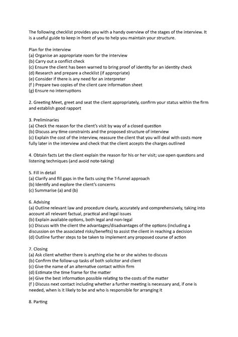 Interview Checklist The Following Checklist Provides You With A Handy