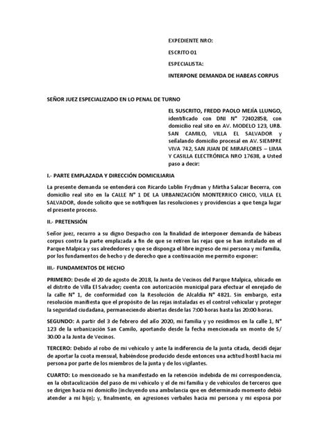 Modelo Habeas Corpus Pdf Habeas Corpus Justicia