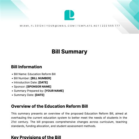 Free Bill Summary Template To Edit Online