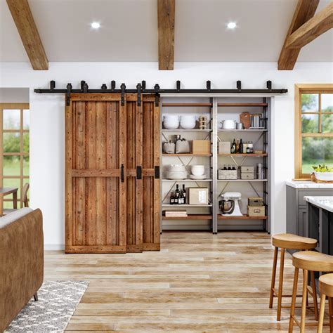 Classic Strap Triple Bypass Barn Door Hardware Kit Dustys Rustic Rolling Doors