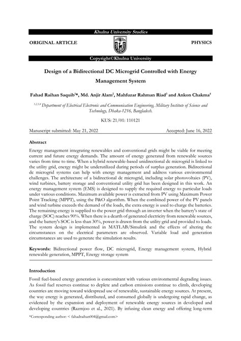 Pdf Design Of A Bidirectional Dc Microgrid Controlled With Energy