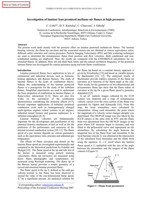 Pdf Investigation Of Laminar Lean Premixed Methane Air Flames At High Pressures