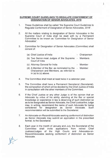 Supreme Court Guidelines To Regulate Confermant Of Designation Of