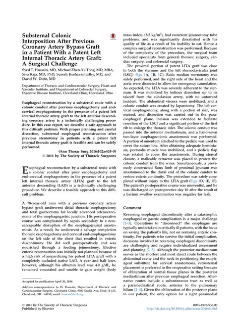 Pdf Substernal Colonic Interposition After Previous Coronary Artery