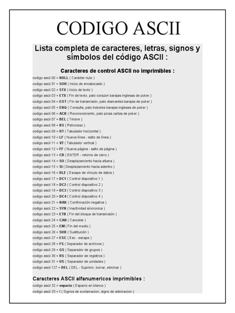 Codigo Ascii Pdf Datos De Computadora Colación