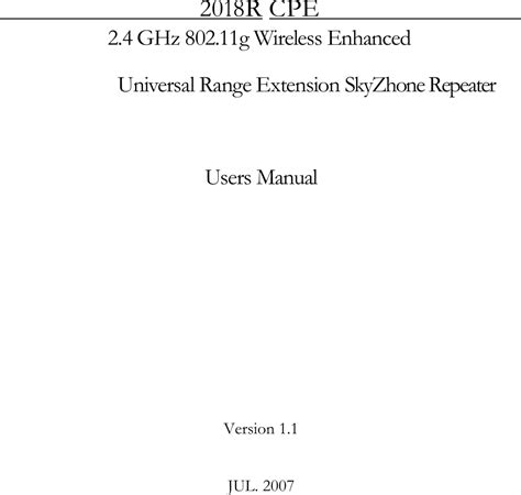 DASAN Zhone Solutions 2018R SkyZhone Repeater User Manual 2018R CPE 816