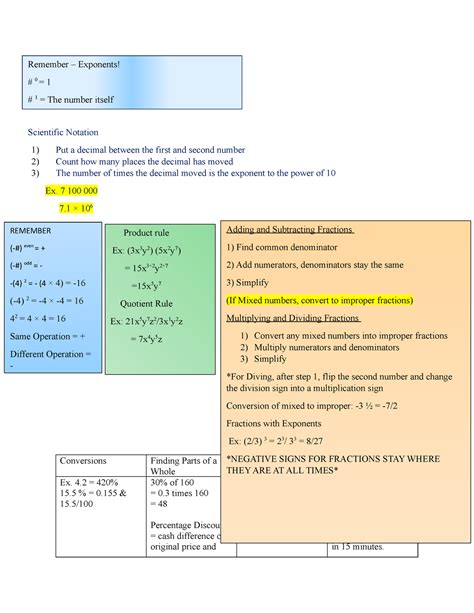 Mat8c Prathaben N Exam Cheat Sheet Scientific Notation 1 Put A