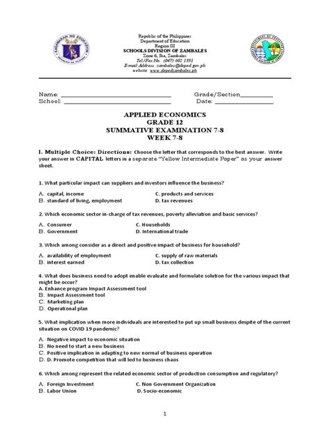 Sum5 Week 7 8 Econ Pdf Taxes Employment