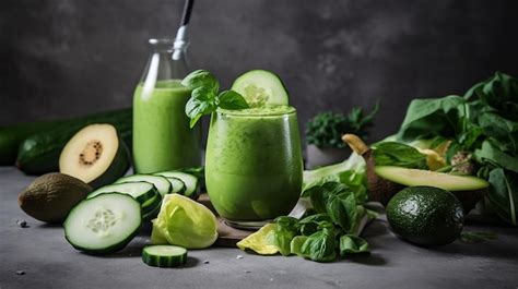 Premium Ai Image A Table With A Glass Of Cucumber Smoothie And A Glass Of Cucumber Juice