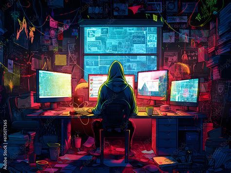 Ethical Hacker Investigating Vulnerabilities On Dual Monitor Setup Multitasking Digital