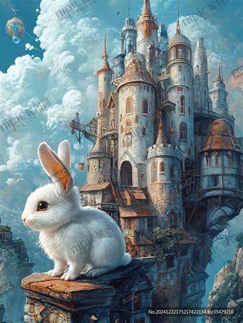 Ai创作图梦幻城堡插画 兔年插画全集 兔年插画合集 3d立体卡通兔 插画兔年插画 侏儒兔插画 原创兔插画 2023兔年插画系列 兔年系列插画