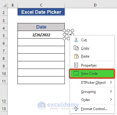 How To Insert The Excel Date Picker For An Entire Column Exceldemy