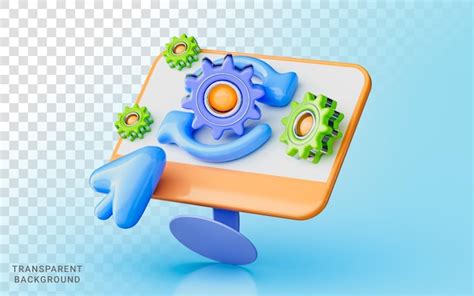 Premium Psd Desktop Monitor Gear Coding Mouse Cursor Keyboard 3d Illustration Setting Website