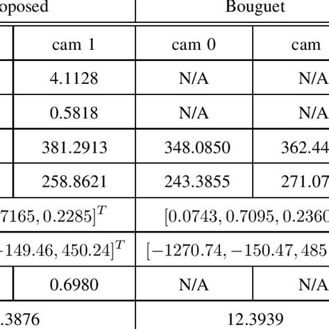 Calibration Results Of The Intrinsic And Extrinsic Parameters And