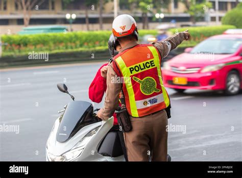 Bangkok Thailand April 15 2023 Police Officer On The Streets Of