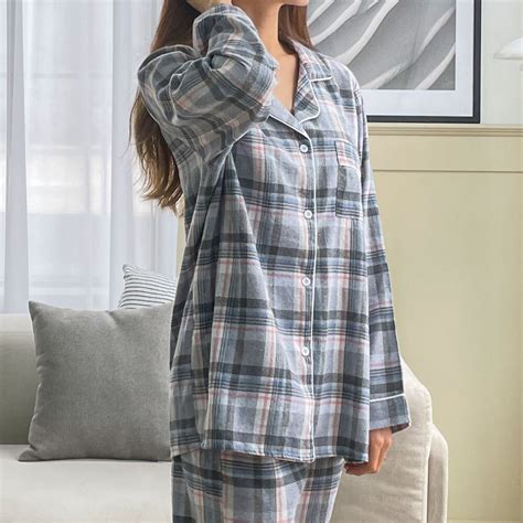 어나더디 🌈커플추천🌈 긴팔 투톤무드 체크 긴팔 커플 잠옷 세트 파자마 홈웨어 이지웨어 남녀 커플 상하의 세트 긴팔 긴바지 봄 여름 가을 겨울