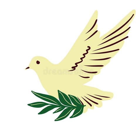 Vector Illustration With White Dove Carryng An Olive Branch Symbol Of