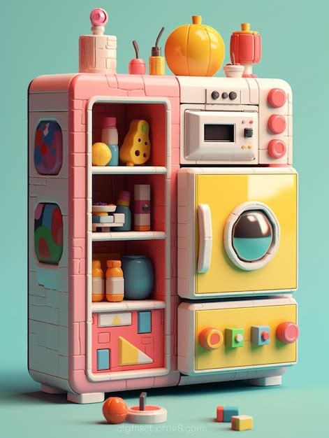Premium Ai Image A Kitchen With A Pink Oven And A Microwave On The Top