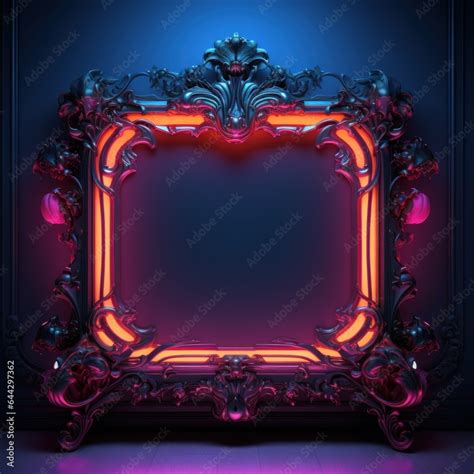 On A Dark Wall A Dark Frame In Neon Crazy Rococo Style For Your Mocap Ai Generation Stock