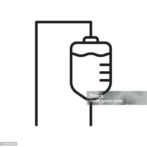 Iv 드립 라인 아이콘입니다 주입 의료 가방 선형 픽토그램 약물 치료 정맥 주사 개요 아이콘입니다 병원에서 주입 약물 보조 편집 가능한 획 고립된 벡터 그림 정맥 주사에