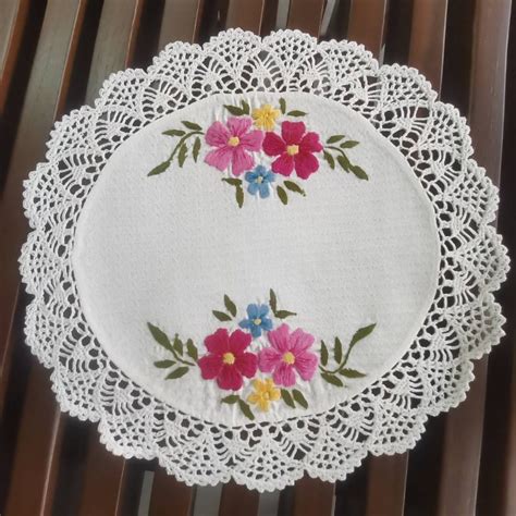 ผ้าปูโต๊ะ วินเทจ ผ้ารองพาน รองแจกัน กลม 10 นิ้ว รวมขอบ 13นิ้ว ฝ้ายถักขอบโครเชต์ ตกแต่งโต๊ะ ผ้า