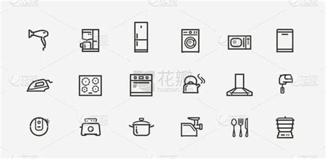 家用电器图标集线性风格的技术矢量插图