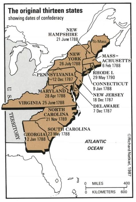 The Territory Of The Thirteen Original 6967 13 States Of America Map